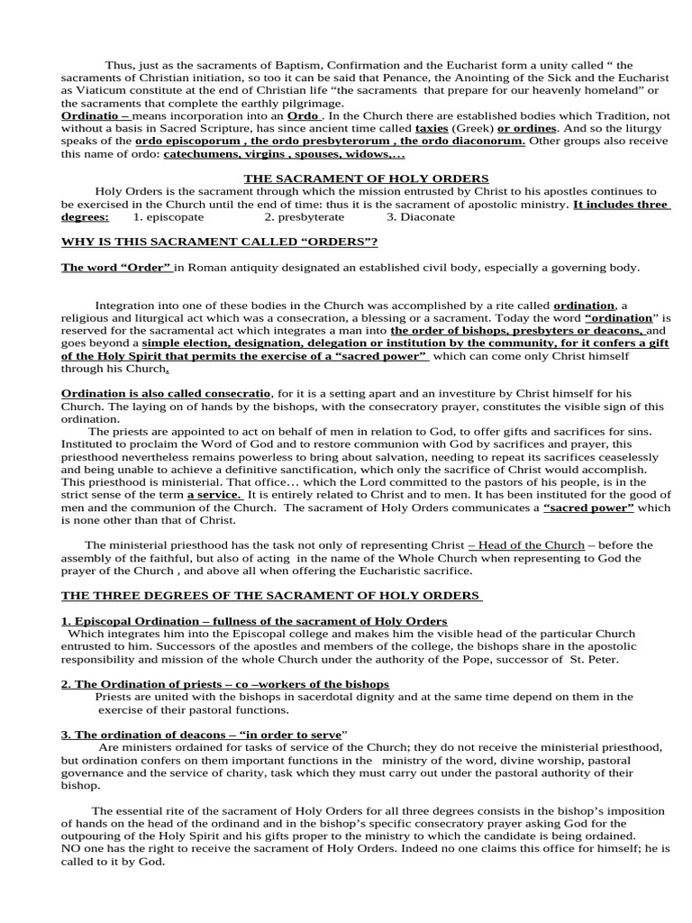 Sacraments: Holy Orders and Matrimony | PDF | Catholic Church | Sacraments