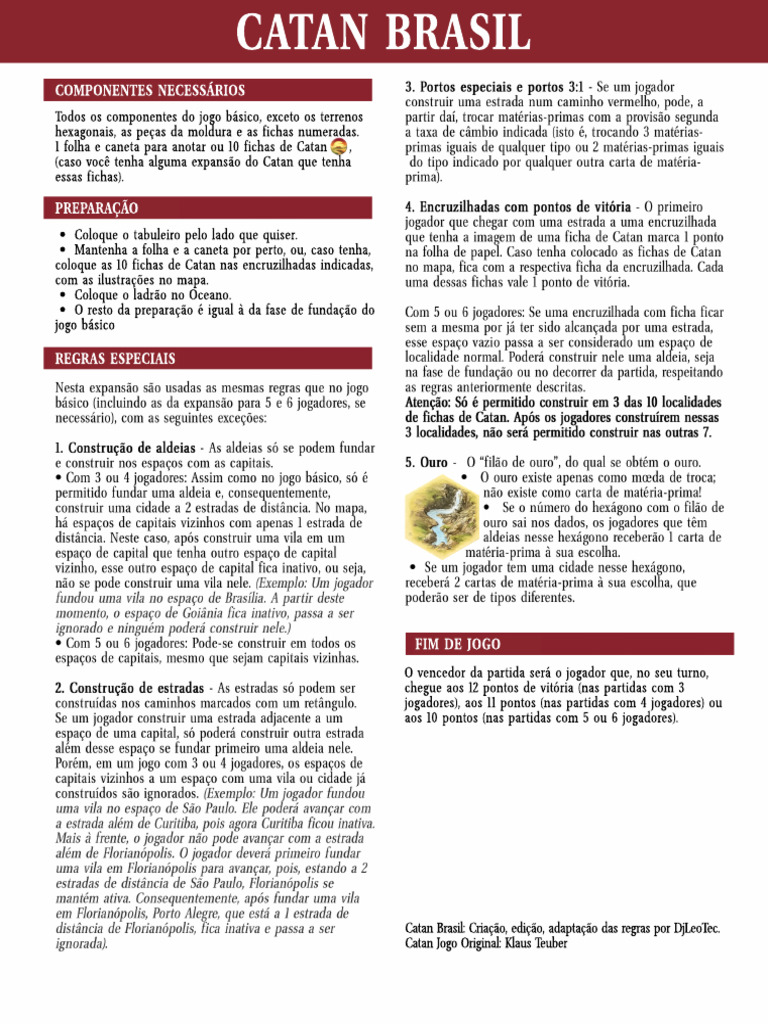 Regras e Preparação do Jogo Catan | PDF