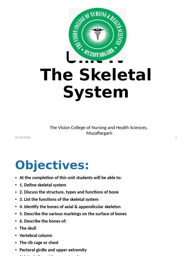 Unit 4 The Skeletal System | PDF