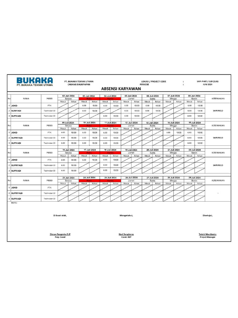 Time Sheet CREW Project ELIS SAPI FIELD | PDF