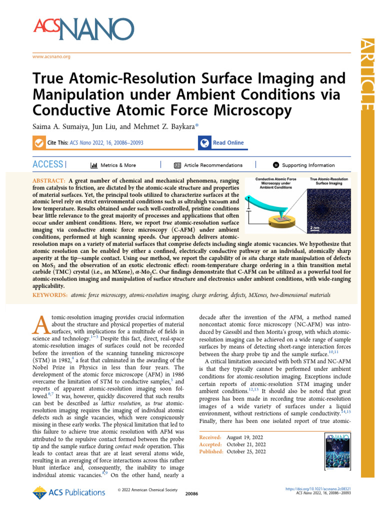 Sumaiya Et Al 2022 True Atomic Resolution Surface Imaging and Manipulation Under Ambient ...
