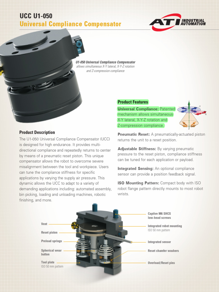 002 U1-050 UCC Universal Compliance Compensator Flyer | PDF | Robot | Robotics