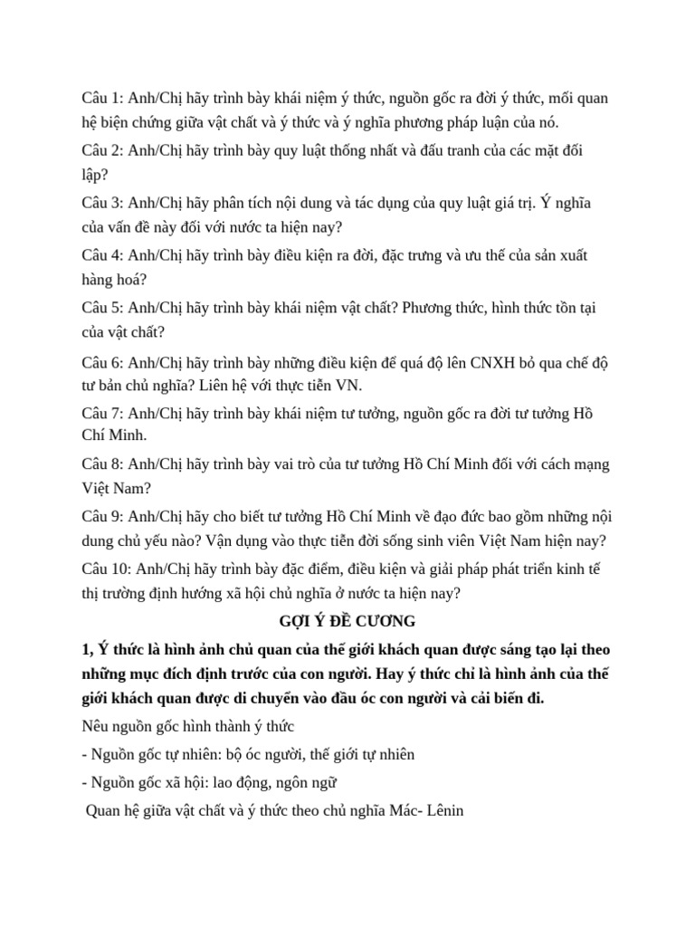 ánh ĐỀ CƯƠNG CÂU HỎI MÔN GDCT | PDF