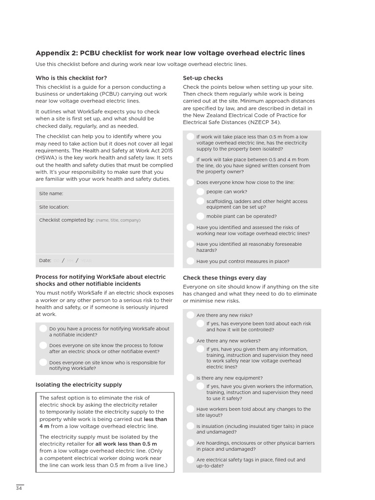 5456appendix 2 PCBU Checklist For Work Near Low Voltage Overhead ...