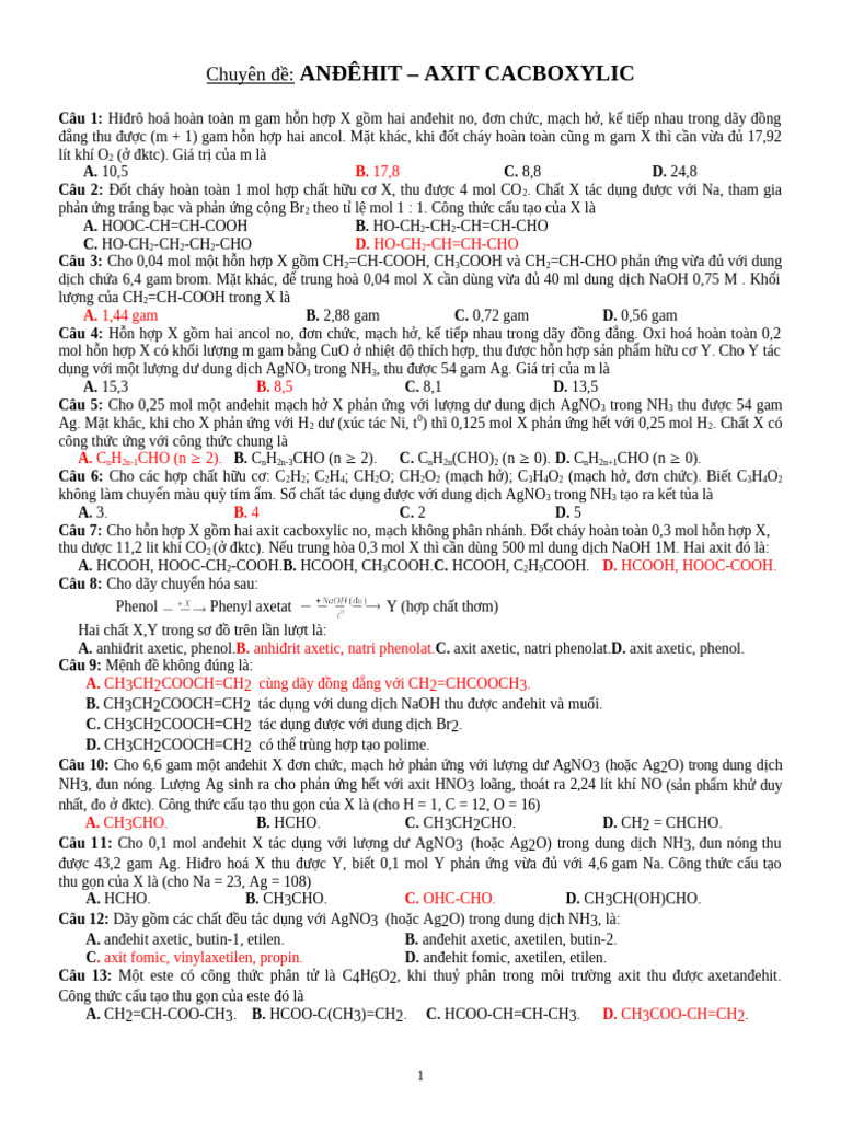 Andehit Axitcacboxylic Nangcao | PDF