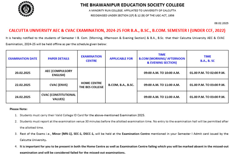 Sem I Aec Cvac Examination 2024 25 | PDF | Qualifications