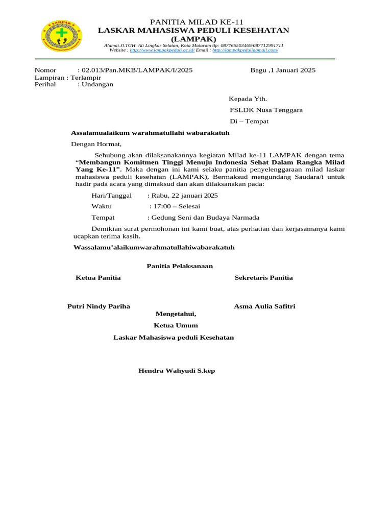 Surat FSLDK Nusa Tenggara | PDF