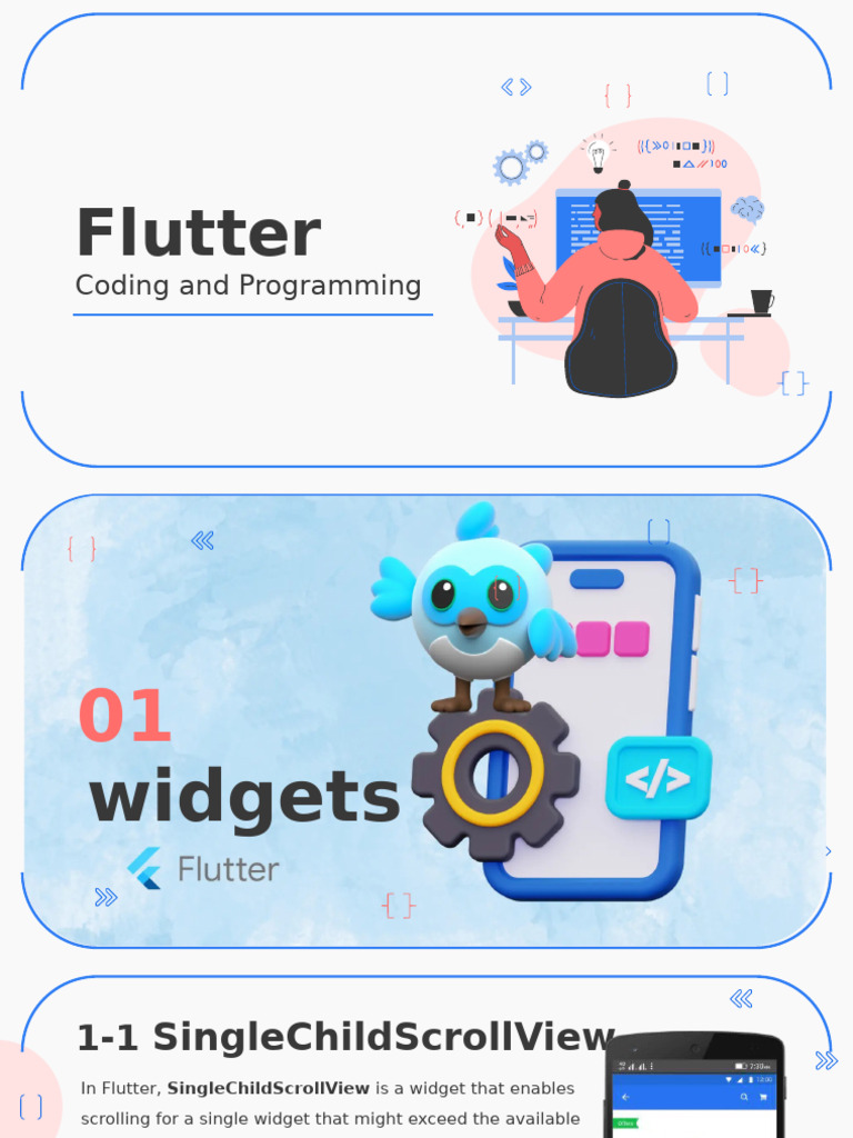 SingleChildScrollView, ListView, AppBar, Drawer, BottomNavigationBar Widgets | PDF | Icon ...