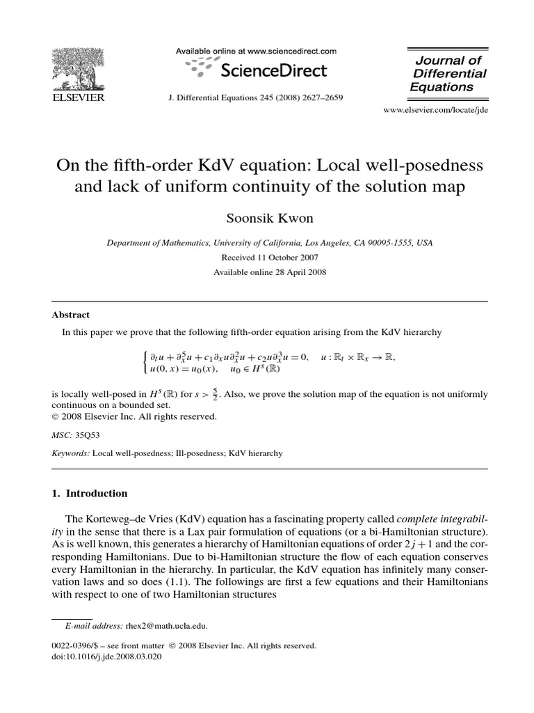 Fifth-Order KdV Equation Analysis | PDF | Nonlinear System | Equations