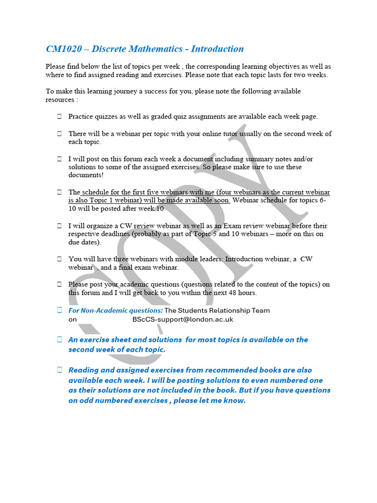 Discrete Mathematics Course Outline | PDF | Set (Mathematics) | Function (Mathematics)