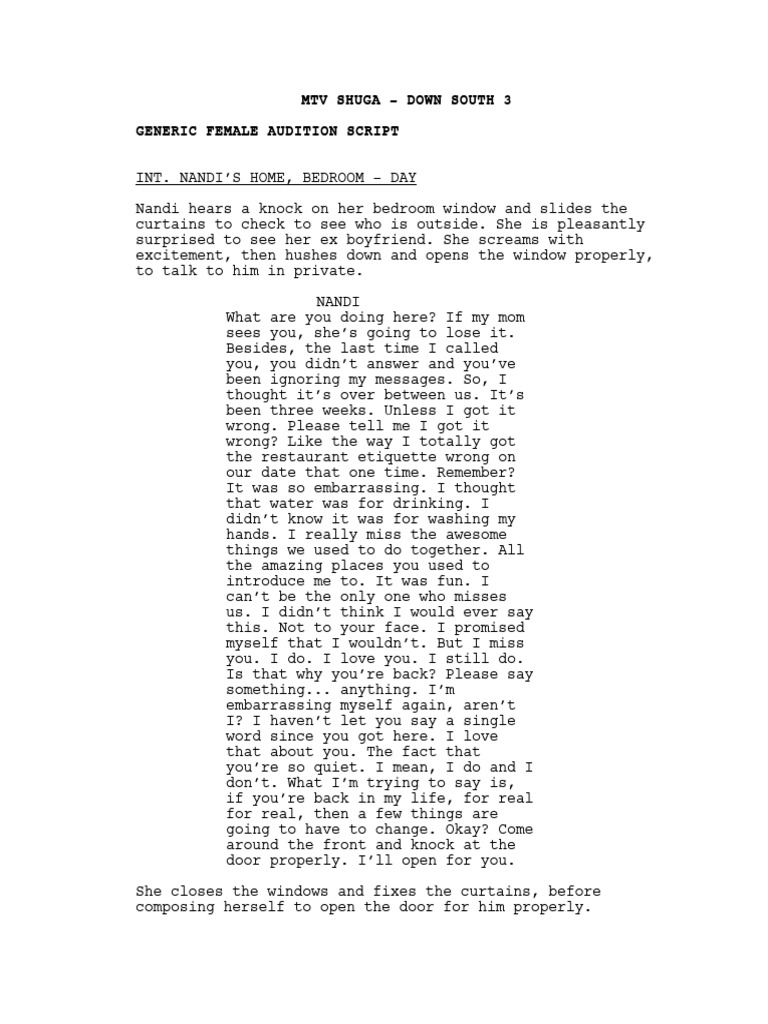 MTV Shuga DS3 Generic Online Audition Scripts | PDF
