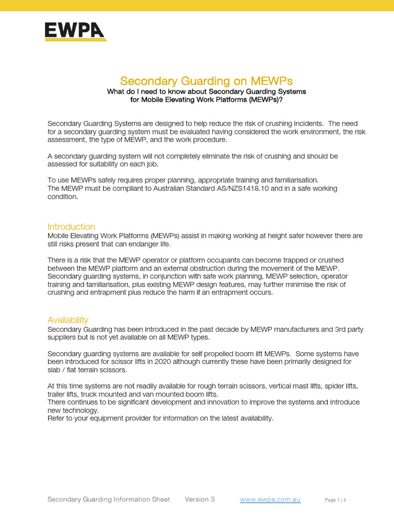 Secondary Guarding On MEWP | PDF | Elevator | Risk