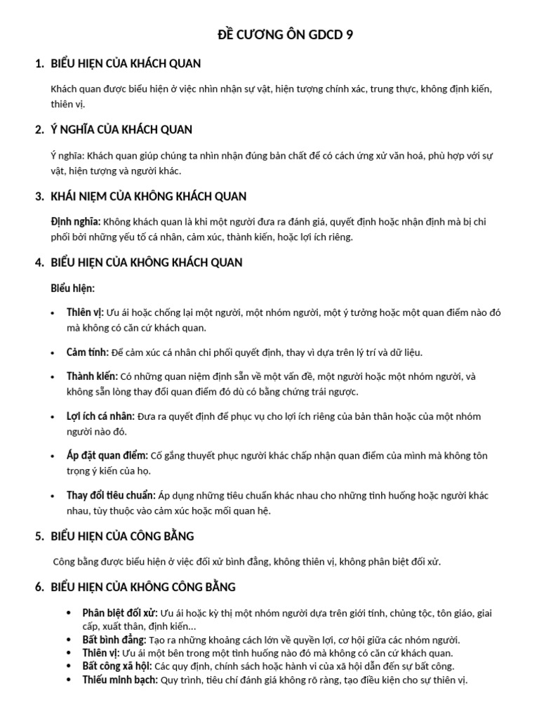 ĐỀ CƯƠNG ÔN GDCD 9 | PDF