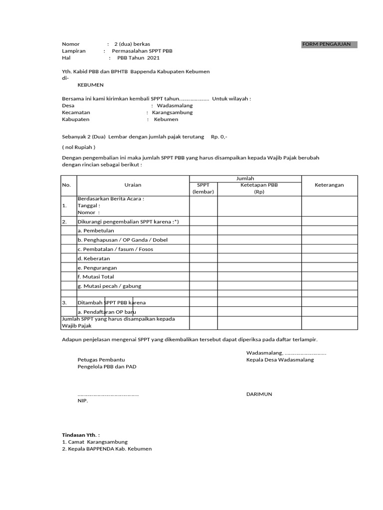 Formulir Pendaftaran PBB Baru | PDF