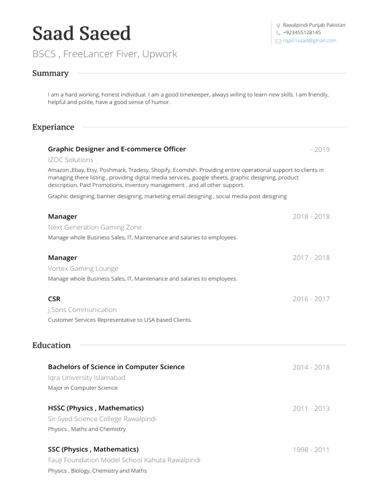 Saad Saeed VisualCV Resume PDF | PDF | Computing