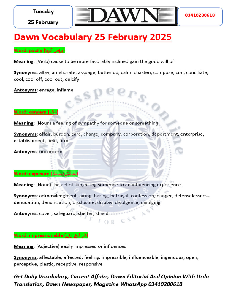 Feb 25 Dawn Vocabulary | PDF | Linguistics | Grammar