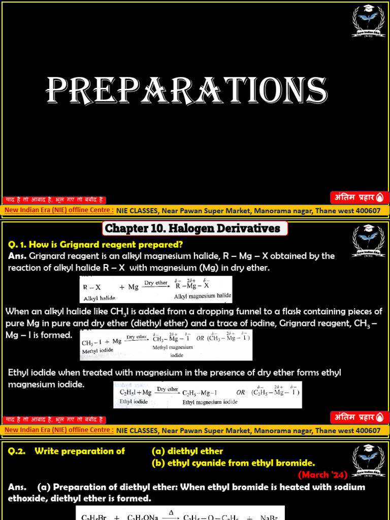 Nie Chemistry All Preparations | PDF | Ether | Amine