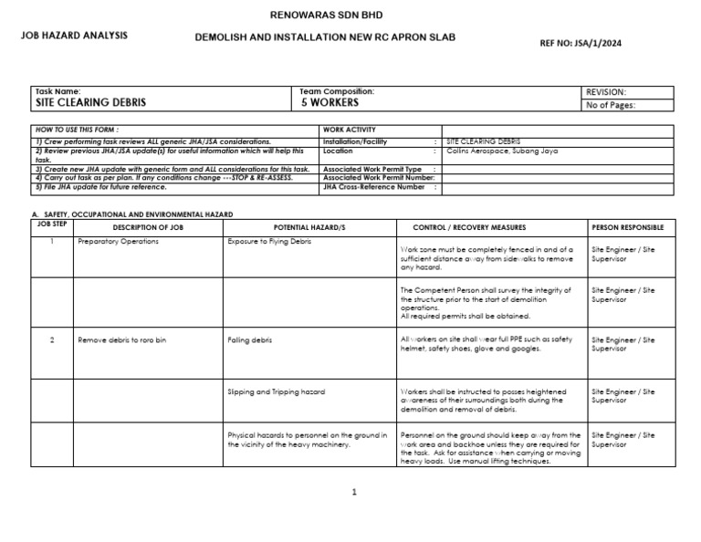 2-Jha Site Clearing Debris | PDF | Working Conditions | Safety