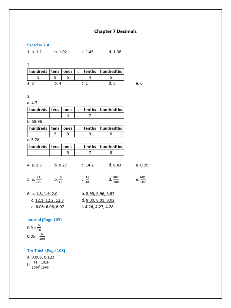 Decimal Exercises and Solutions | PDF | Arithmetic | Mathematics