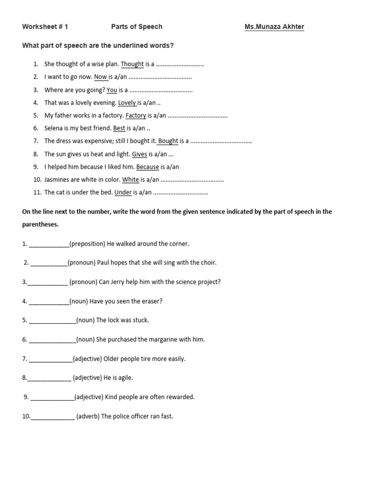 part of speach worksheet | PDF | Part Of Speech | Adjective