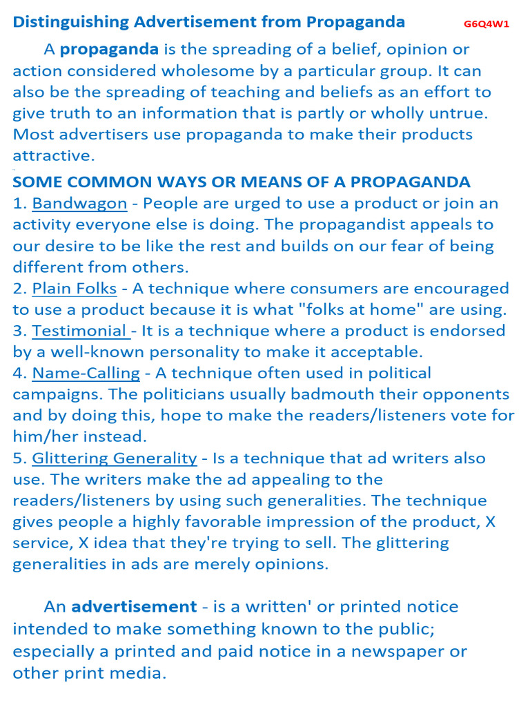 Distinguishing Advertisement From Propaganda | PDF | Propaganda ...