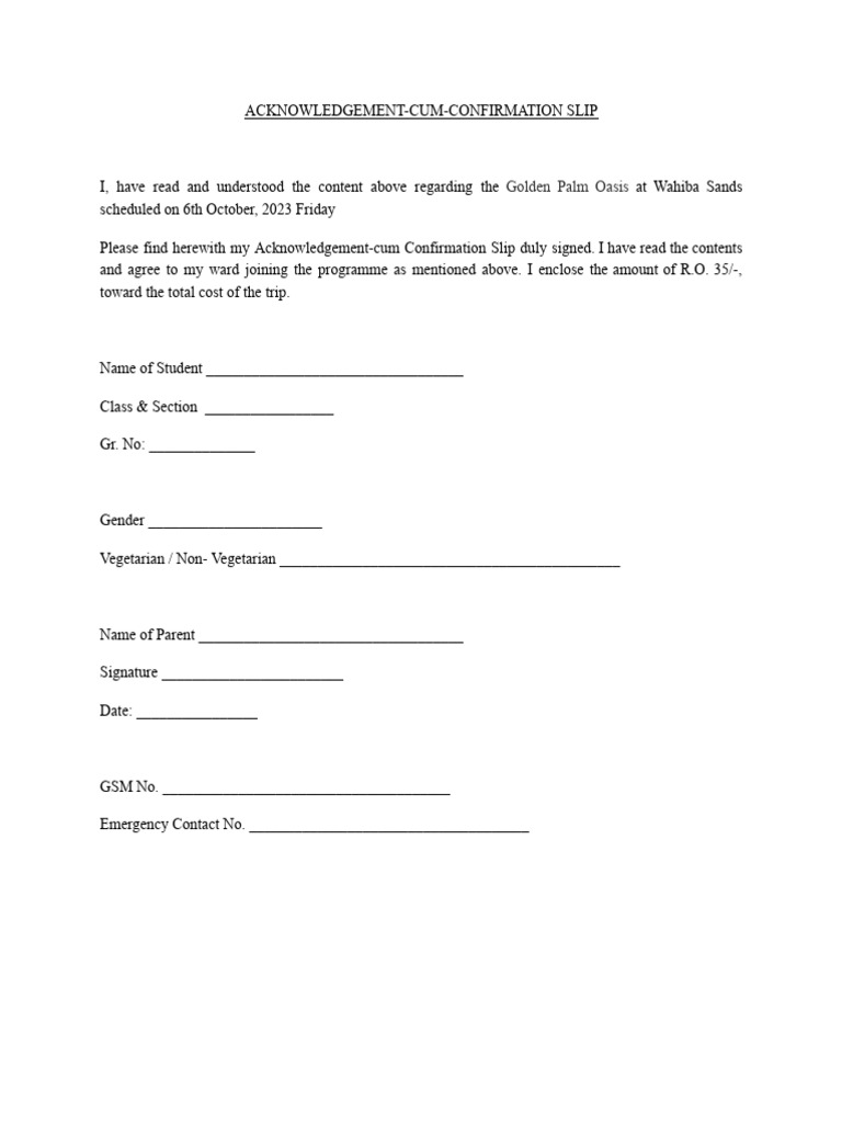 GR 9 To A Level-Acknowledgement-cum-confirmation Slip | PDF