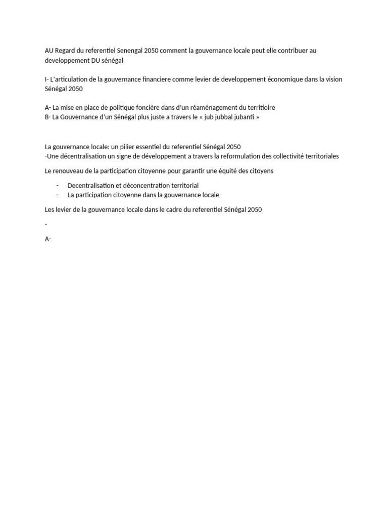 Gouvernance locale et développement Sénégal 2050 | PDF