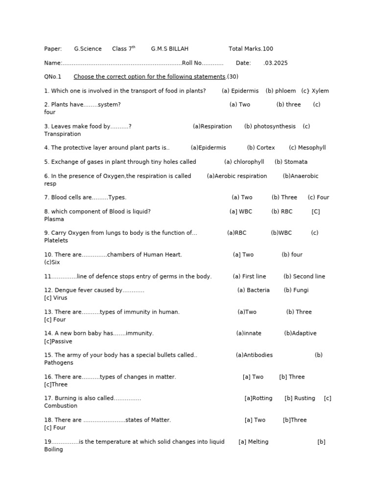 G.science Paper 7th | PDF | Atoms | Proton