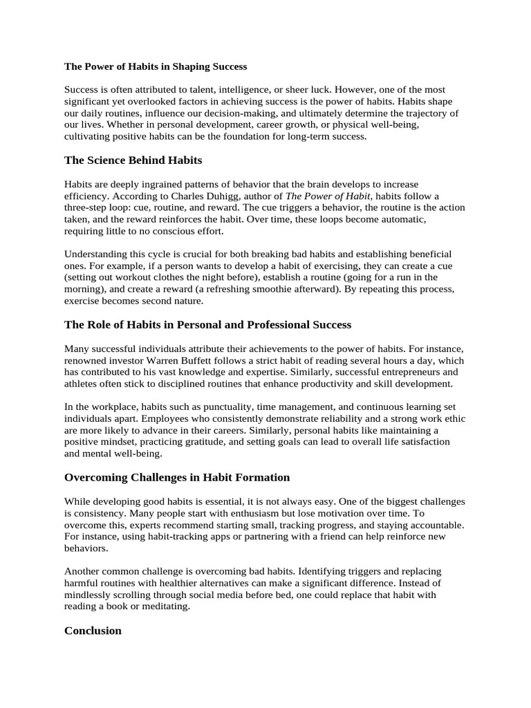 Power of Habits Essay | PDF | Habits | Psychology