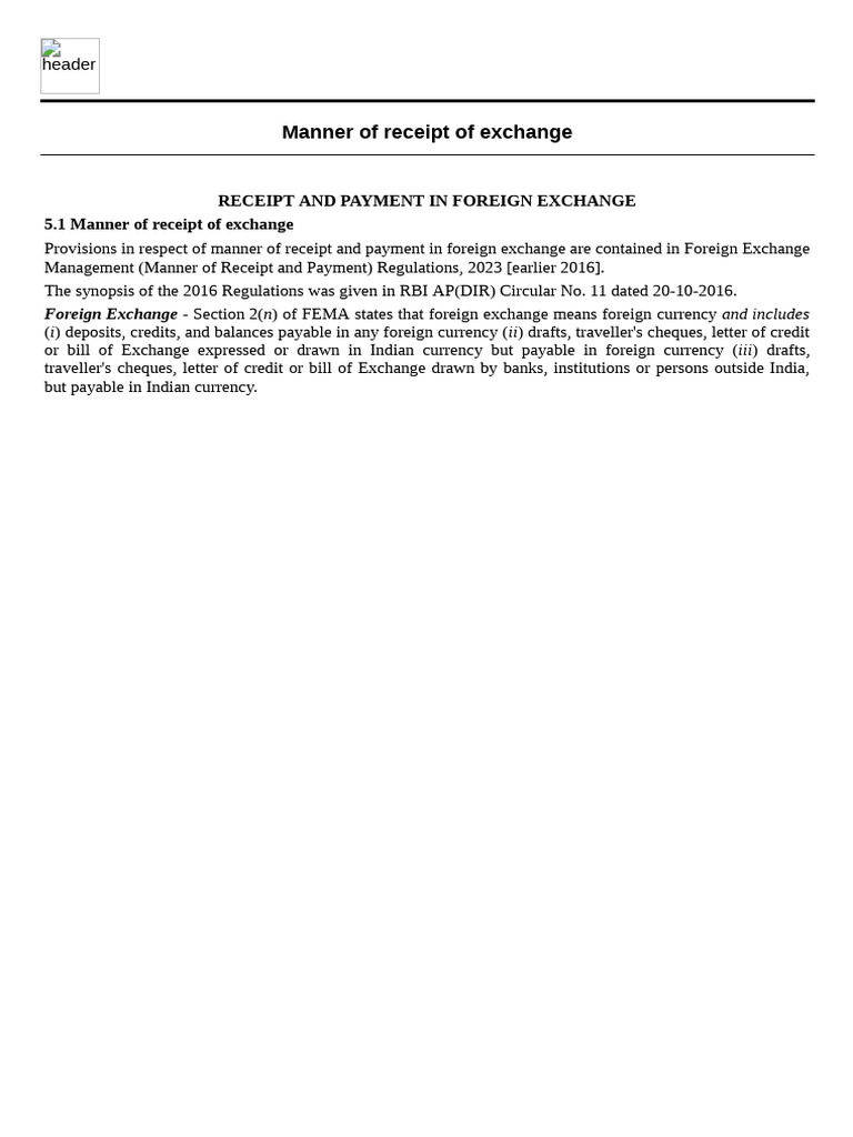 Foreign Exchange Receipt Regulations 2023 | PDF