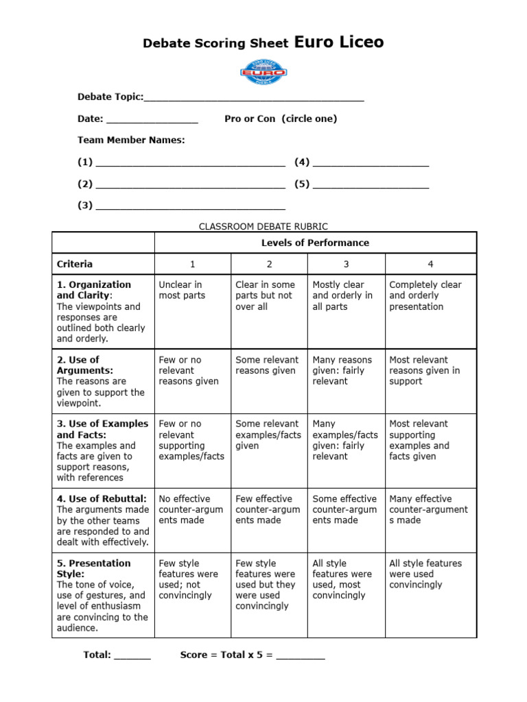 Debate Scoring Sheet | PDF