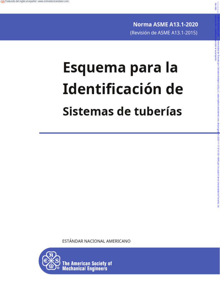 ASME A13.1 SEÑALIZACION DE TUBERIAS - En.es | PDF | Patentar | Combustión