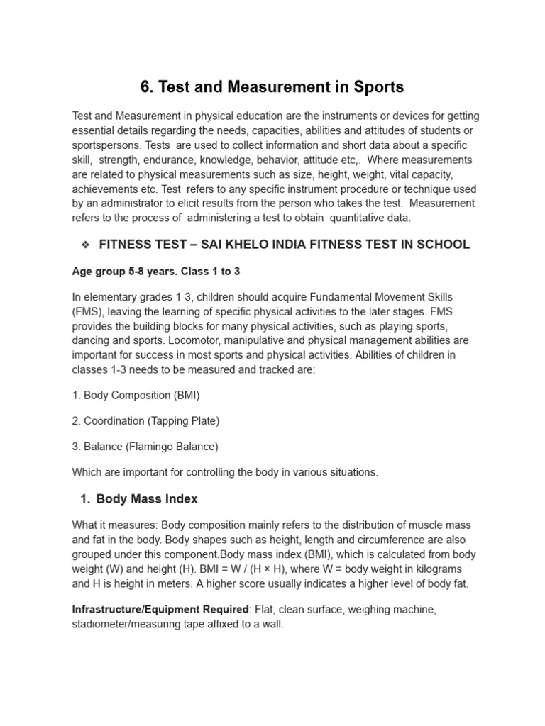 Sports Test and Measurement Guide | PDF | Body Mass Index | Physical ...