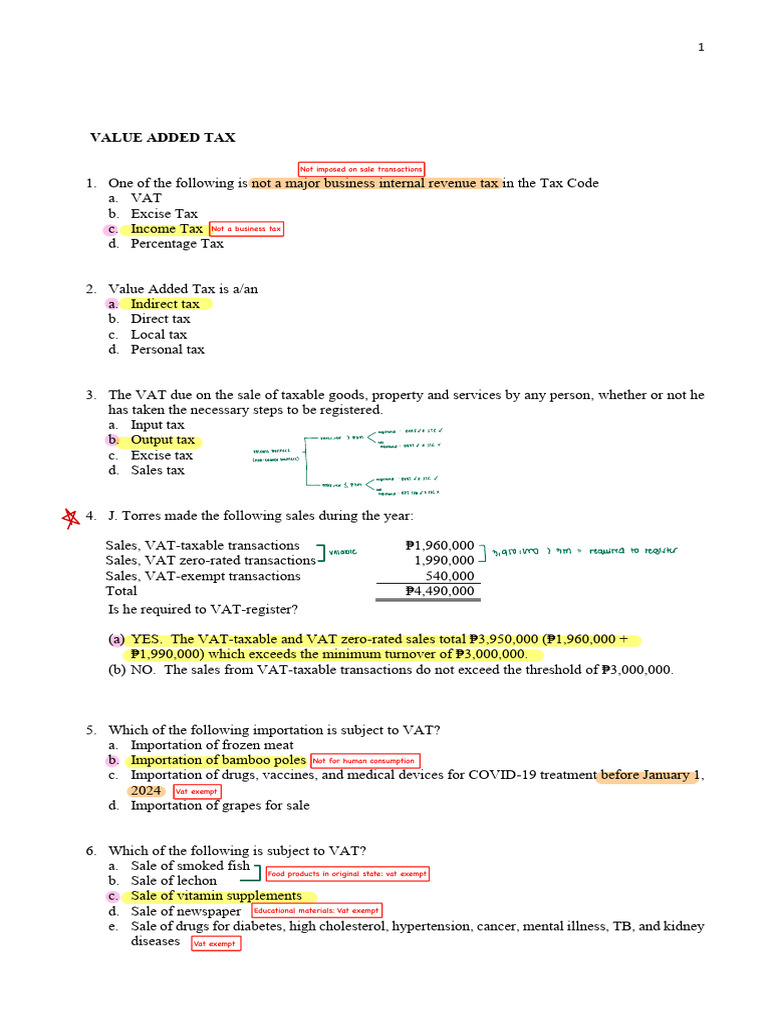 BAM 208 - Practice Excercise VAT (Answer The Google Form First) | PDF | Taxes | Value Added Tax