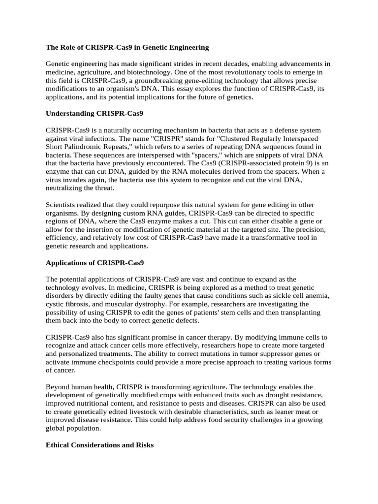 The Role of CRISPR-Cas9 in Genetic Engineering | PDF | Crispr | Genetic ...