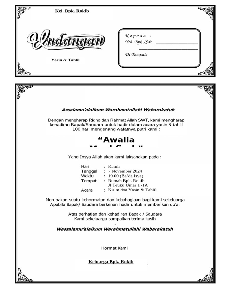 Undangan Dek Fira 100 | PDF