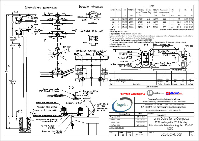 Línea Doble Terna Compacta: Estructura de Retención Angular 15° A 30 ...