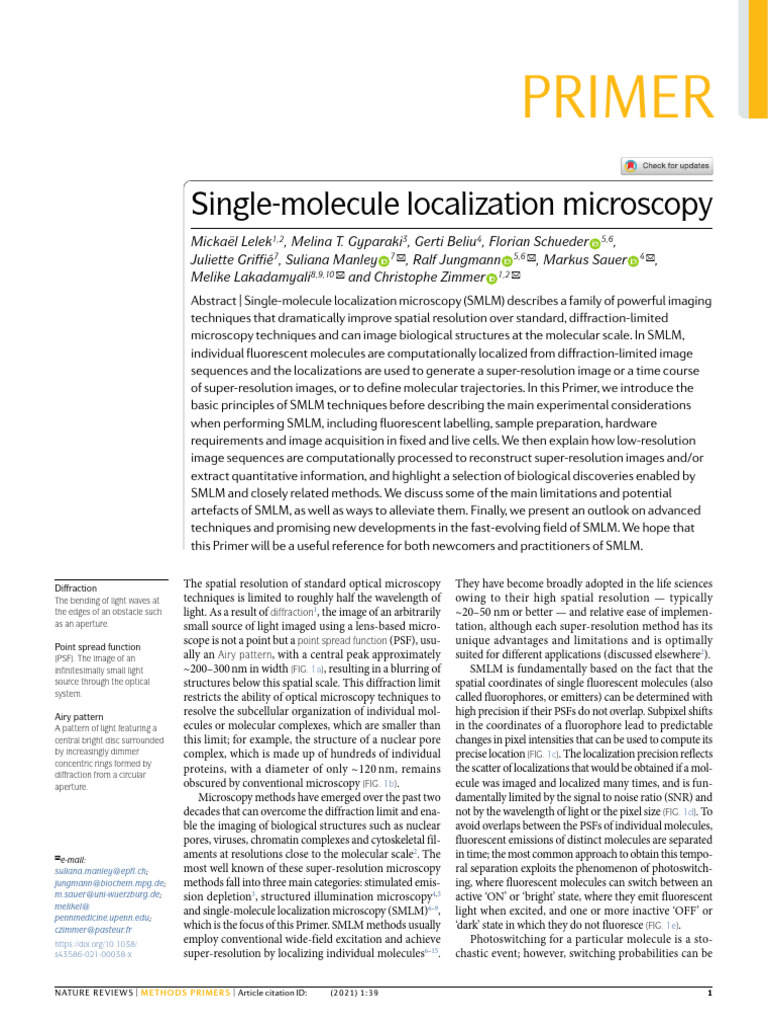 Single-molecule localization microscopy (mention the three methods for super resolution imaging ...