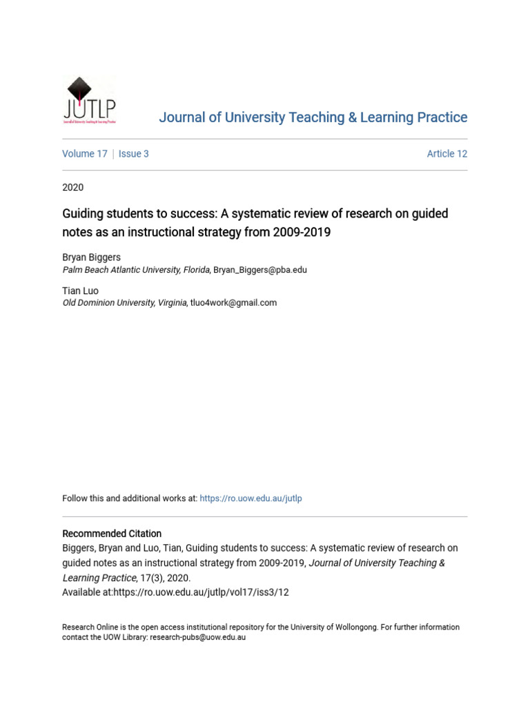 Bryan Biggers (2020) - Review | PDF | Learning | Metacognition