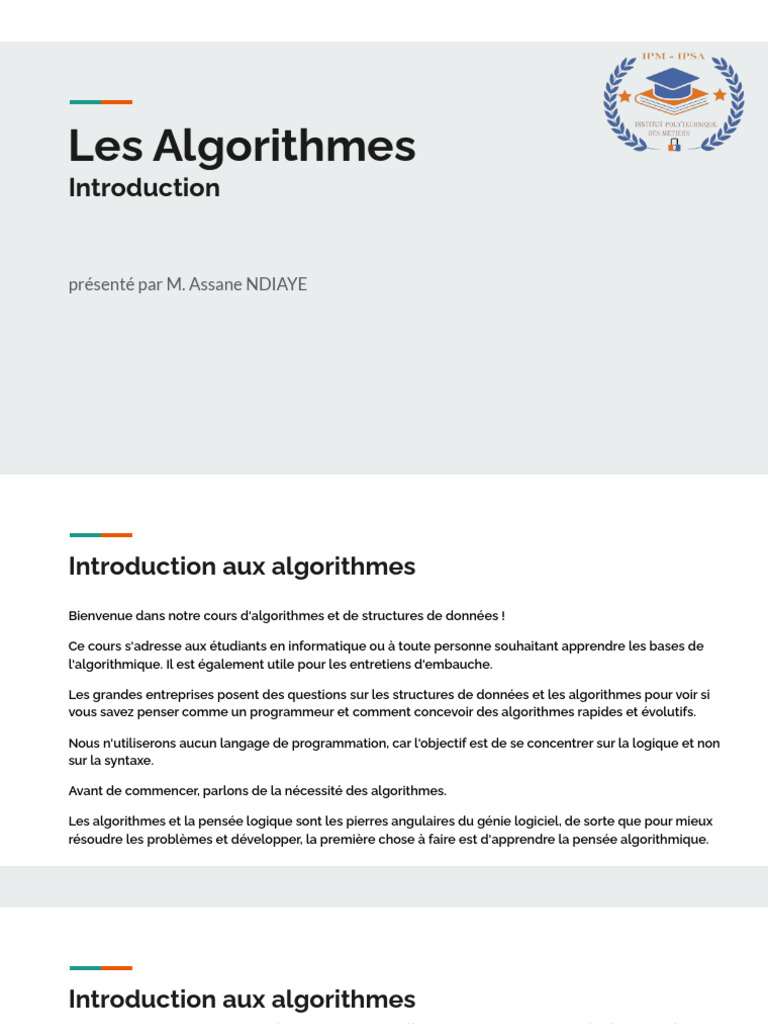 Les Algorithmes _ Introduction(partie 1) | PDF | Algorithmes ...