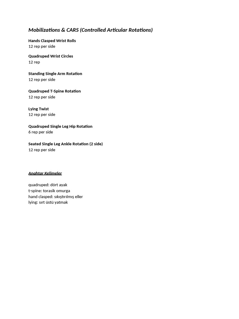 Mobilizations & CARS (Controlled Articular Rotations) | PDF