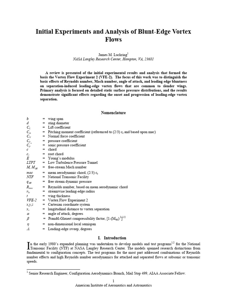 Article-Initial Experiments and Analysis of Blunt-Edge Vortex Flows For ...