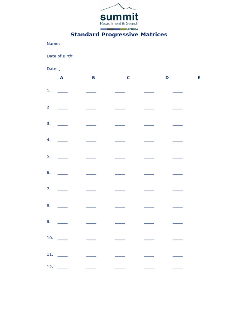 Standard Progressive Matrices Form | PDF