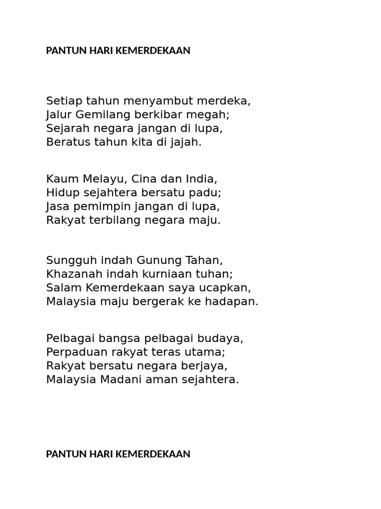 Pantun Kemerdekaan Malaysia | PDF