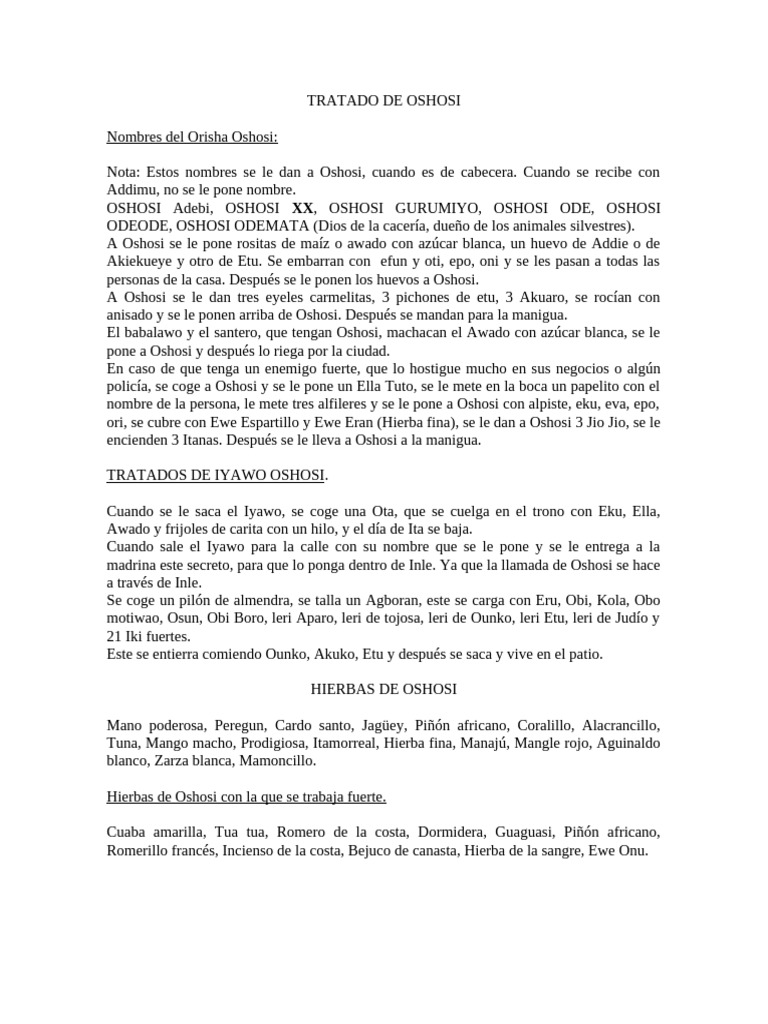 Tratado de Oshosi: Ritual y Consagración | PDF