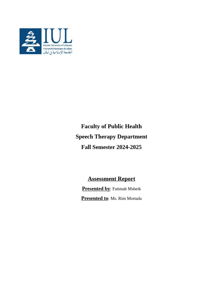 Assessment Report-Fatimah Msheik | PDF | Word | Phoneme
