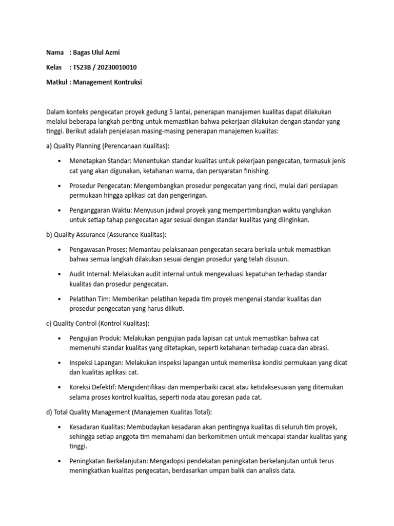 MANAJEMEN KONTRUKSI #2 SESI 15_ BAGAS ULUL AZMI_TS23B | PDF