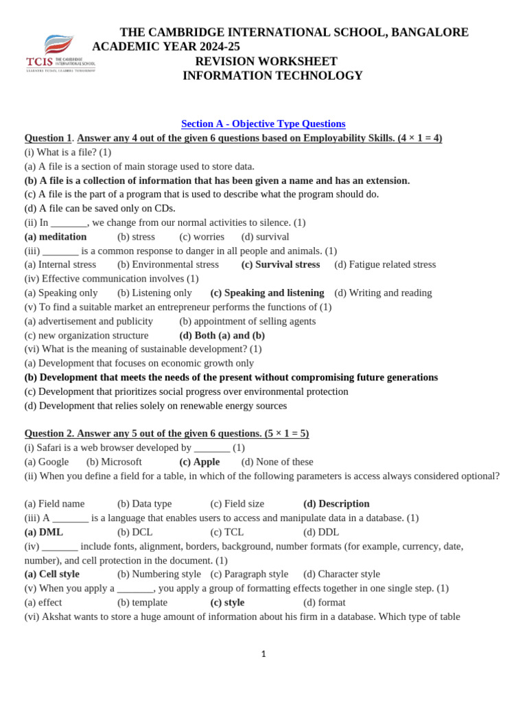 Set (1) - Computer QP With Solutions | PDF | Computing | Data Management