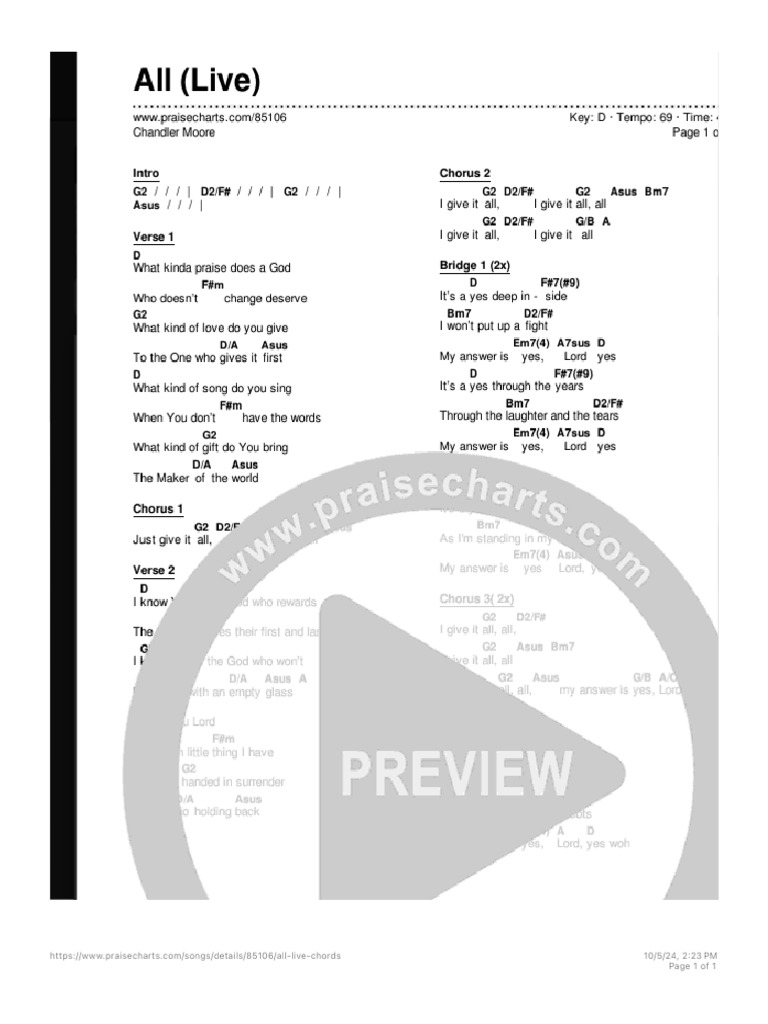 All (Live) Chords PDF (Chandler Moore) - 1 of 2 | PDF