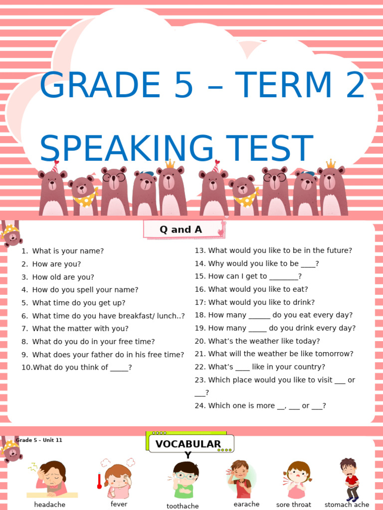 Grade 5 Speaking Test Questions & Vocabulary | PDF